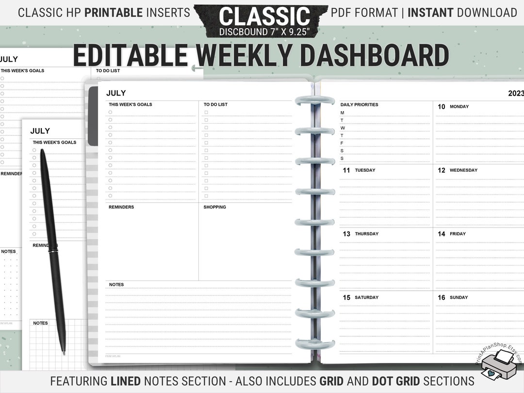 Classic Happy Planner Dashboard Layout: Editable Weekly Inserts ...
