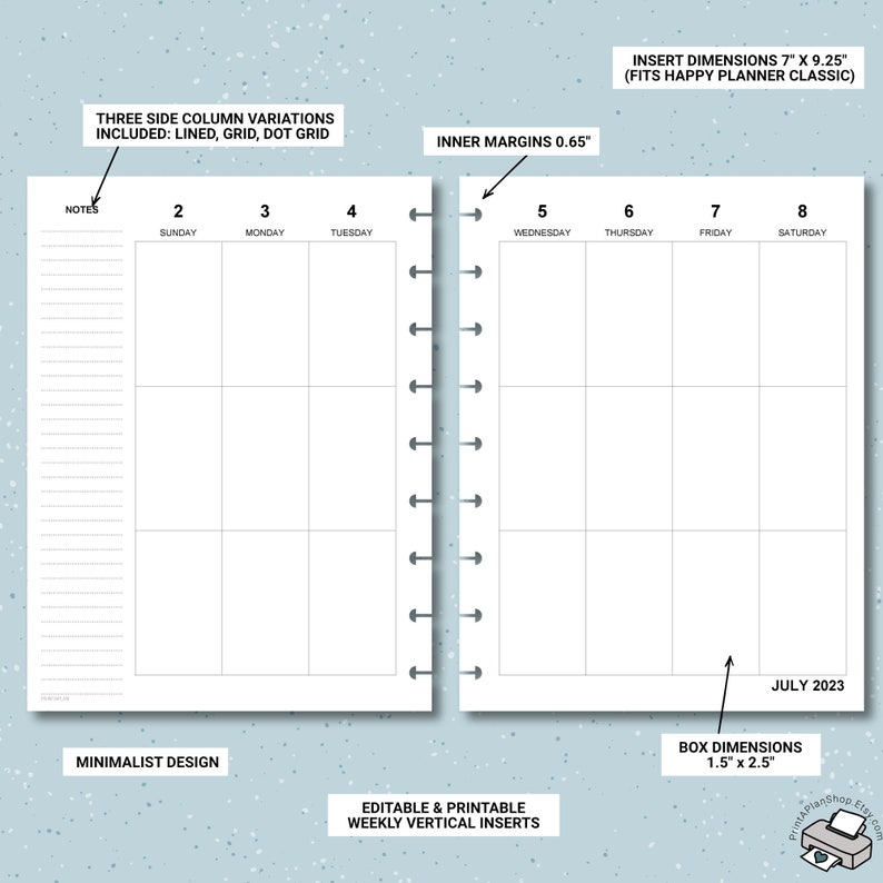 Editable Happy Planner Inserts: Vertical Layout, Classic HP (PDF ...