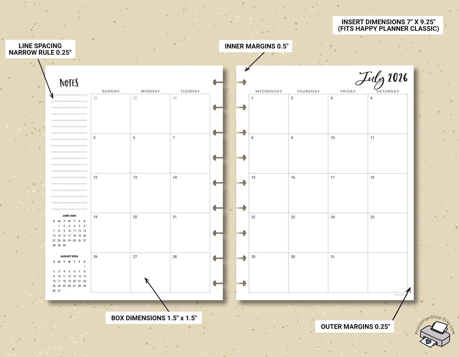 2025-2026 Classic Happy Planner Monthly Calendar Inserts, Printable ...