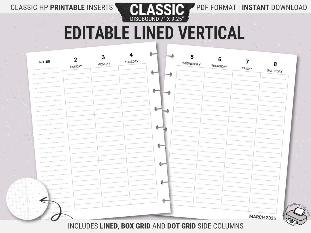 Happy Planner Inserts: Lined Vertical Layout, HP Classic (digital ...
