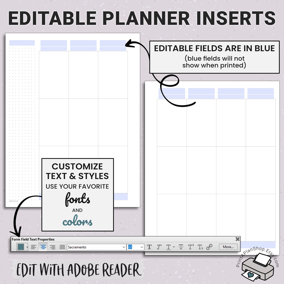Editable BIG Happy Planner Vertical Inserts, Printable Weekly Planner ...