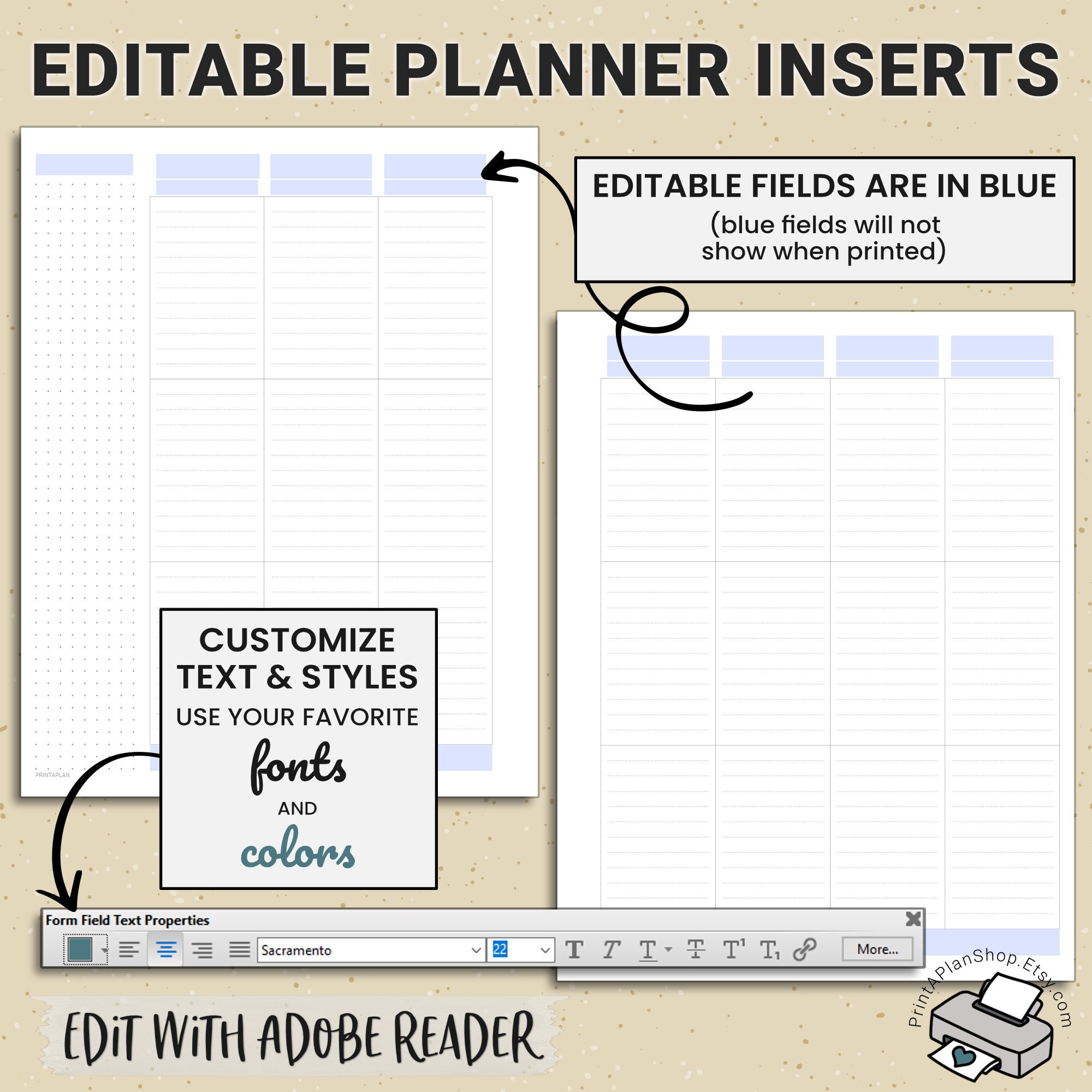 Editable BIG Happy Planner Vertical Inserts, Printable Weekly Planner ...