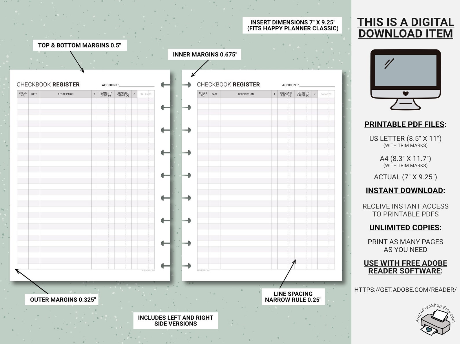 Classic Happy Planner Checkbook Ledger Inserts Printable - Etsy