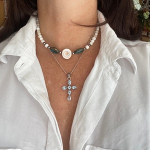 White Shell Beaded Choker With Large White Shell in Center - Etsy