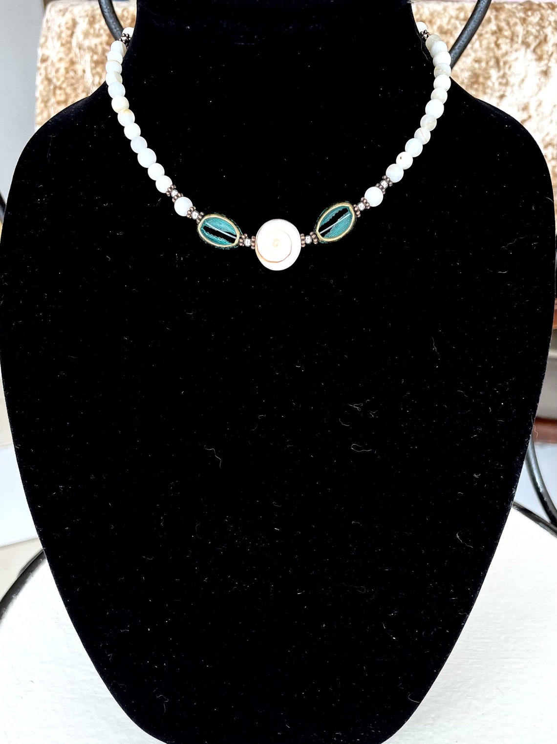 White Shell Beaded Choker With Large White Shell in Center - Etsy