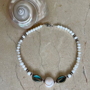 White Shell Beaded Choker With Large White Shell in Center - Etsy