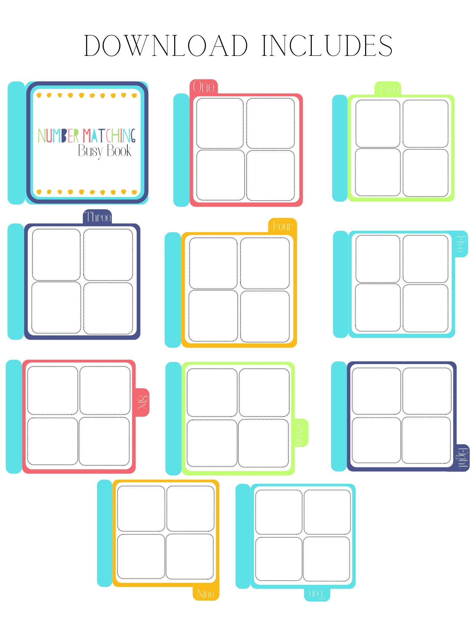 Number Matching Busy Book, Matching Numbers 1-10, Printable Busy Book ...