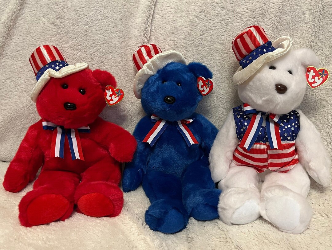TY SAM BEANIE Babies in Red, in White , & in Blue, Original Beanie ...
