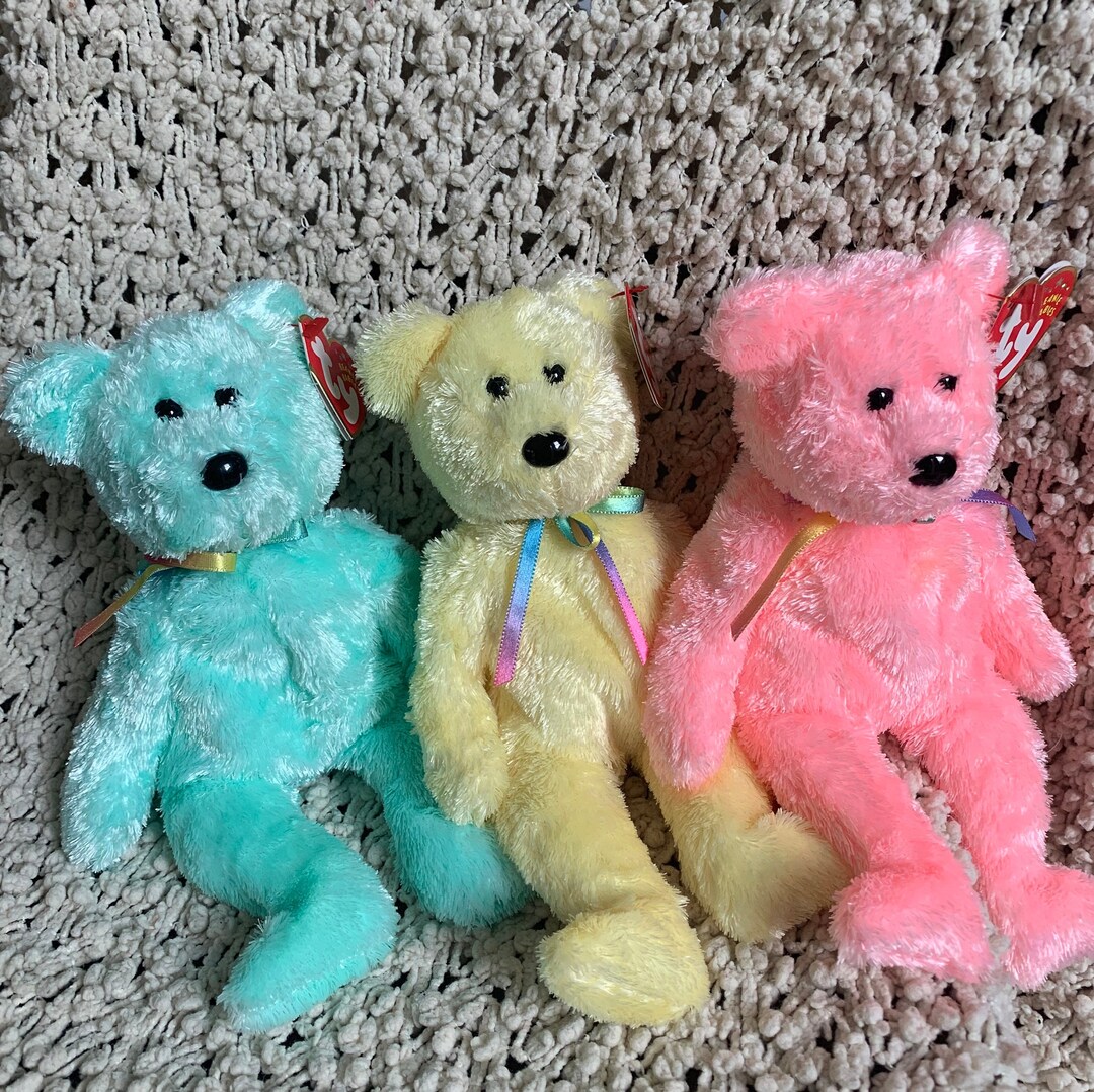 Ty Sherbet Bears Light Pink, Mint Green & Yellow, Original Beanie ...