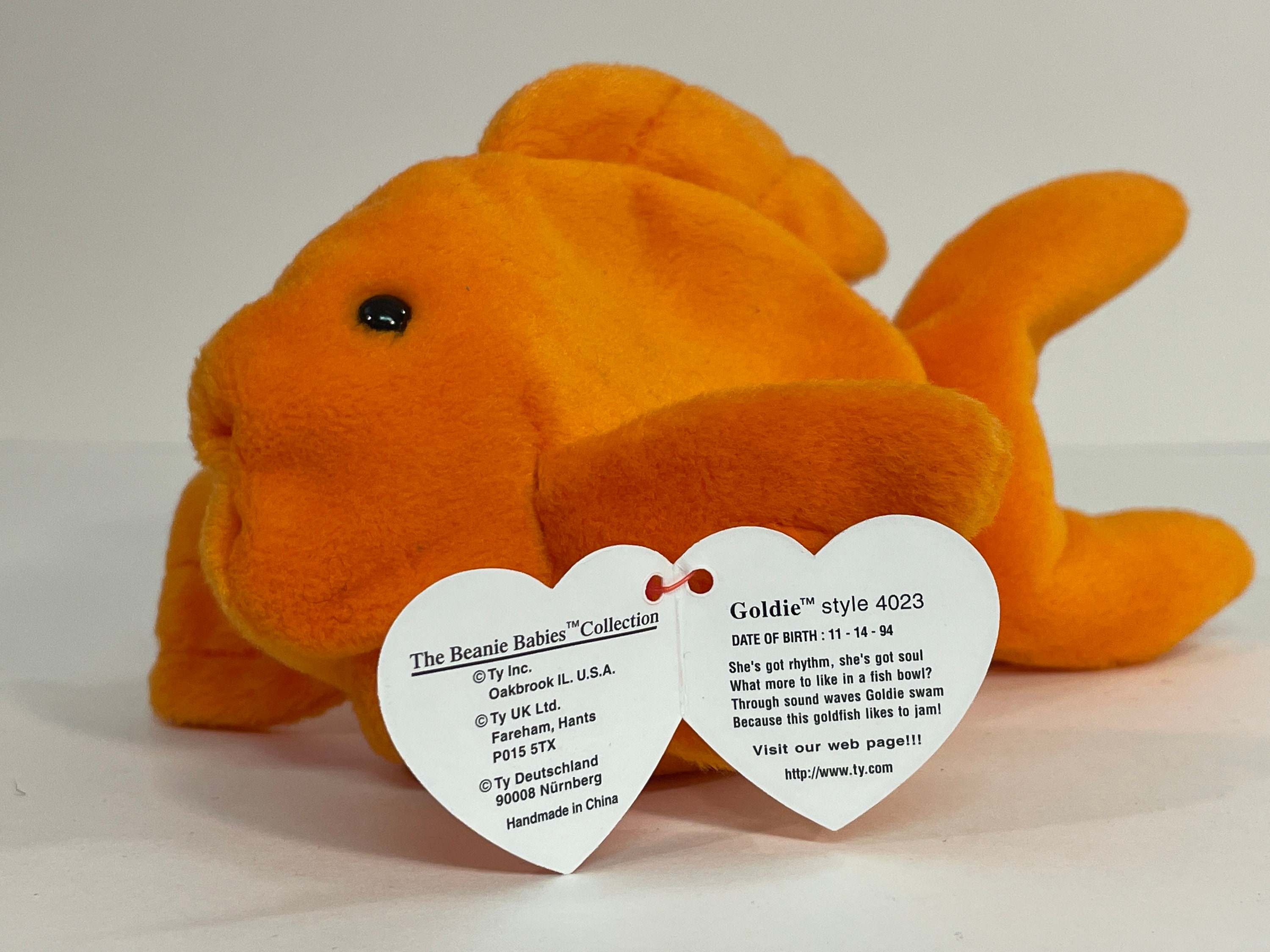 1996 Goldie the Goldfish Ty Beanie Baby 4023 4th Gen Red Heart Hang Tag ...