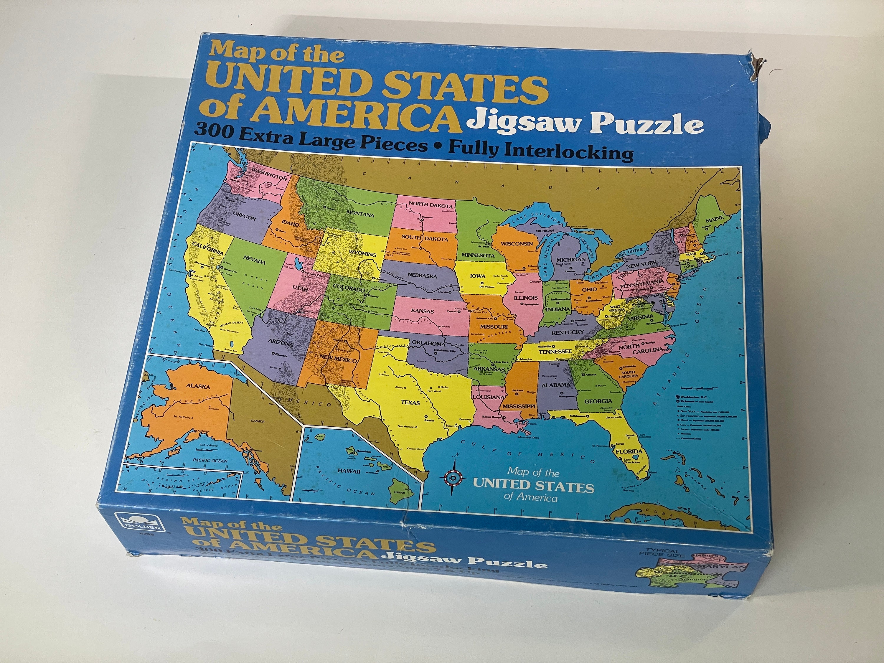 1985 Golden Map of the United States of America 300 Piece Jigsaw Puzzle ...