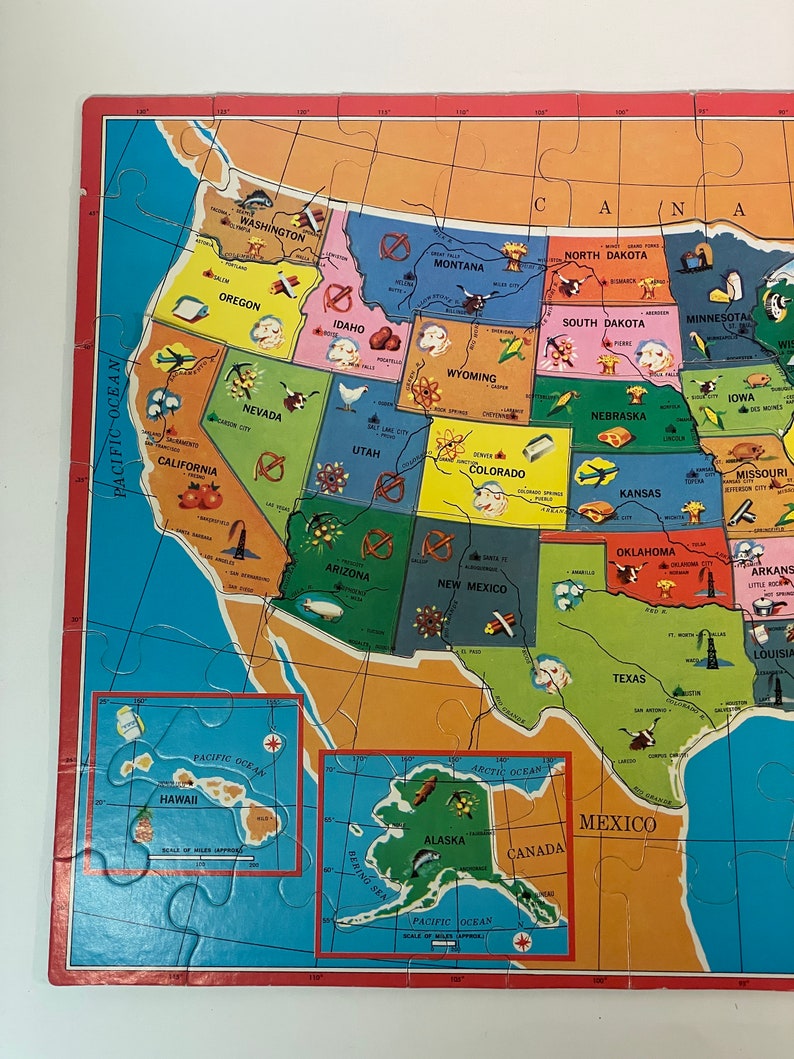 1975 United States Map Puzzle 4806 - Milton Bradley USA State Lines ...