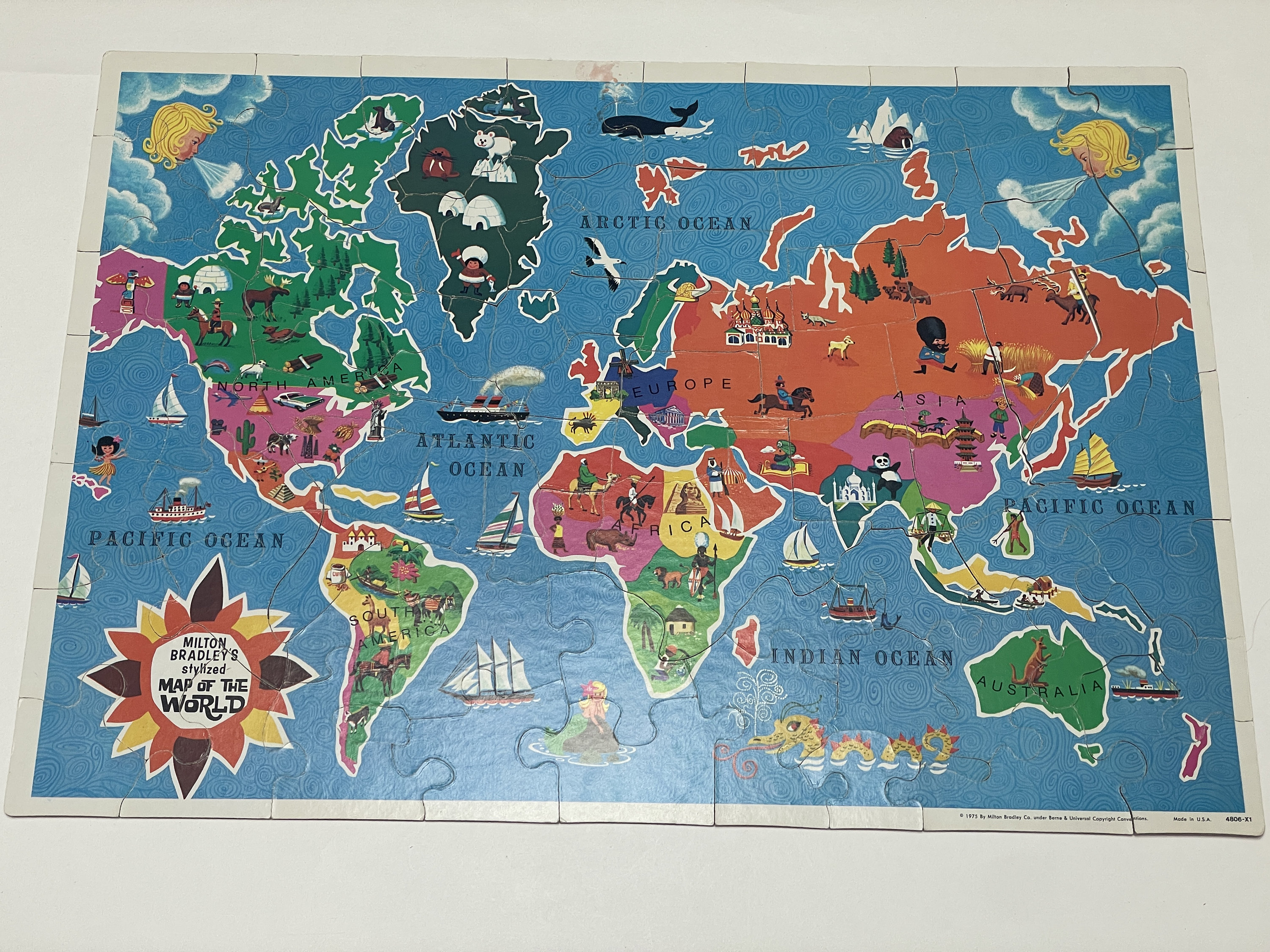 1975 United States Map Puzzle 4806 - Milton Bradley USA State Lines ...