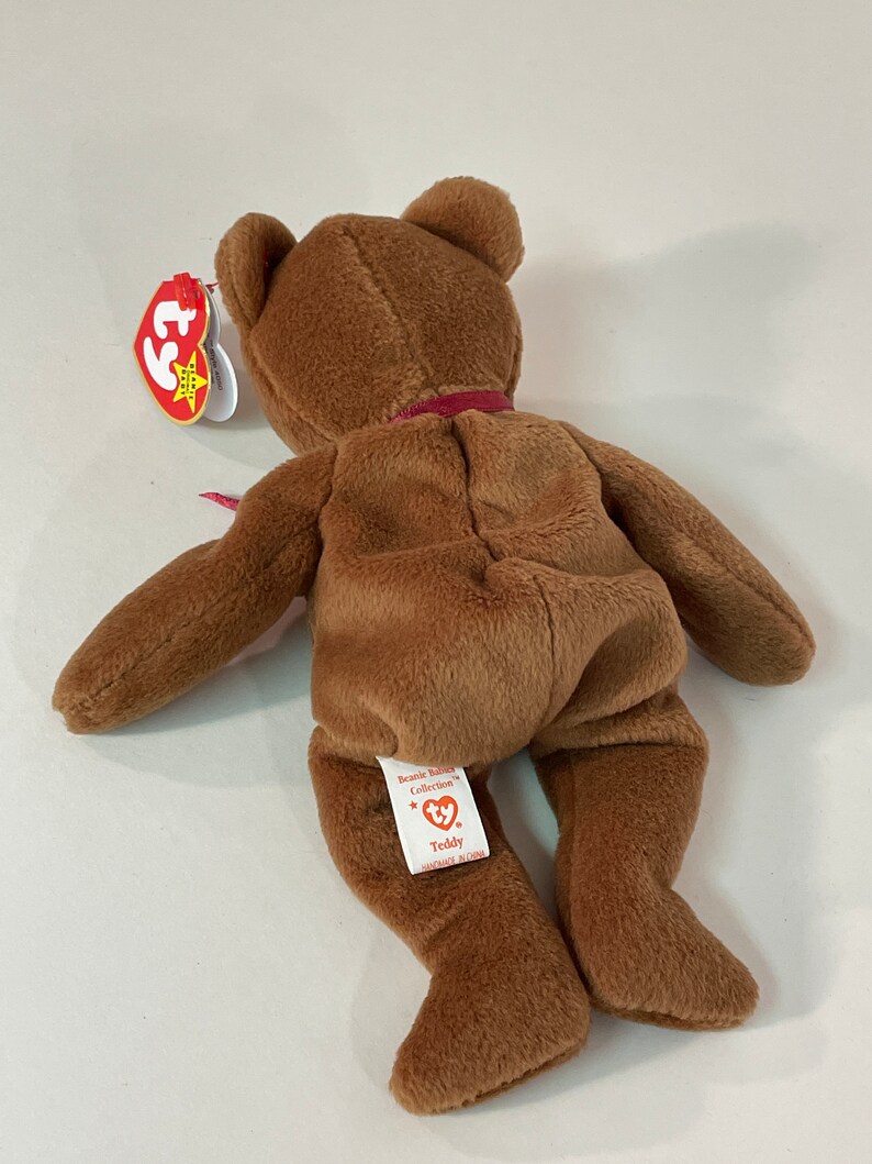 1997 Teddy the Bear Ty Beanie Baby 4050 Brown New Face 4th Gen Red ...