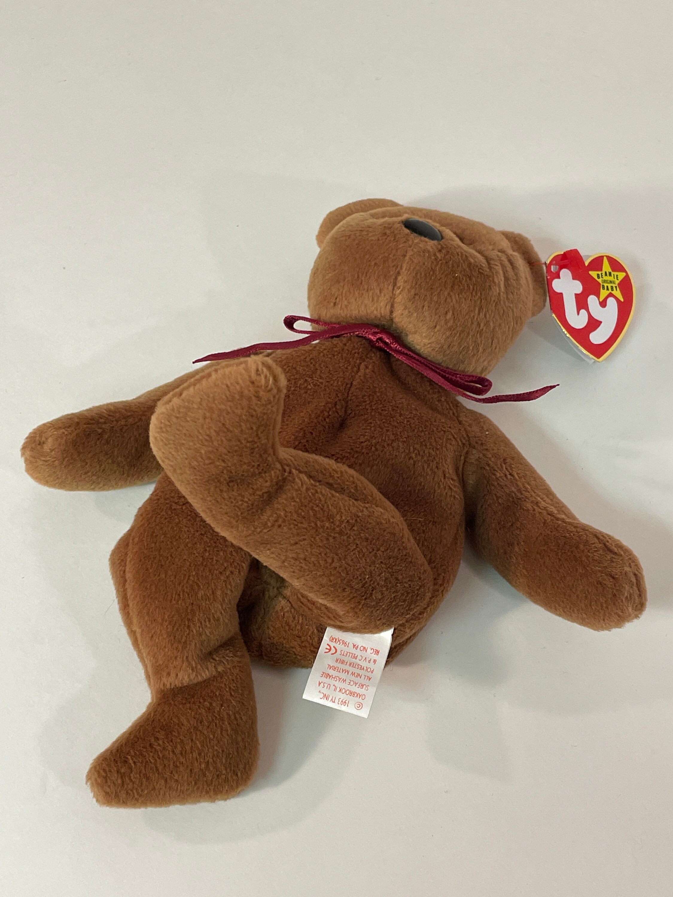 1997 Teddy the Bear Ty Beanie Baby 4050 Brown New Face 4th Gen Red ...