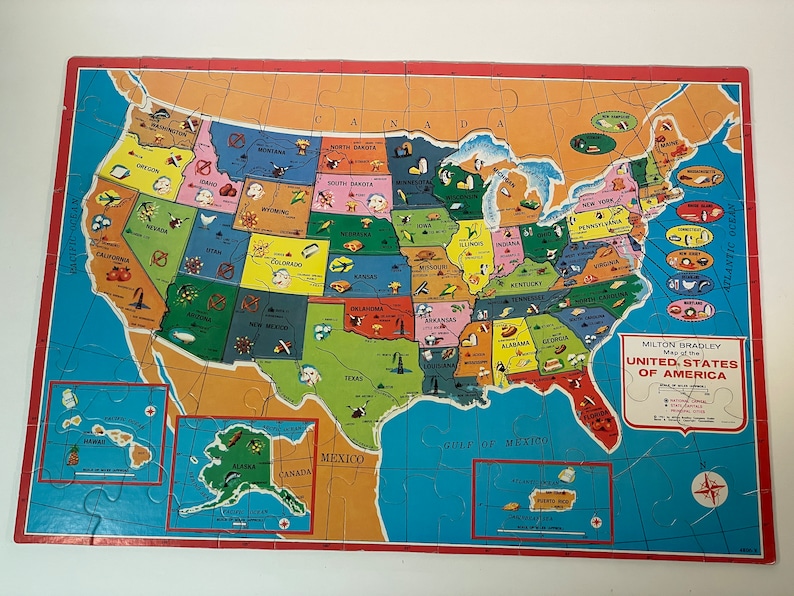 1975 United States Map Puzzle 4806 - Milton Bradley USA State Lines ...