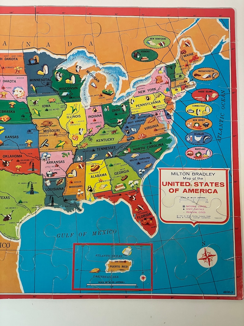 1975 United States Map Puzzle 4806 - Milton Bradley USA State Lines ...
