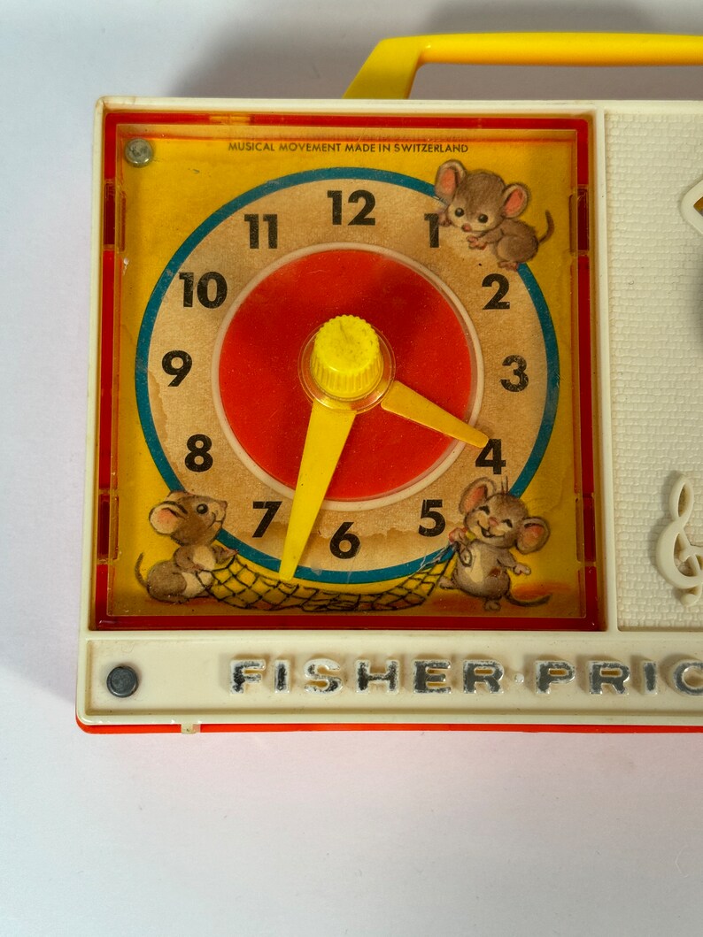 1971 Fisher Price Music Box Clock Radio 107 Midcentury Hickory Dickory ...