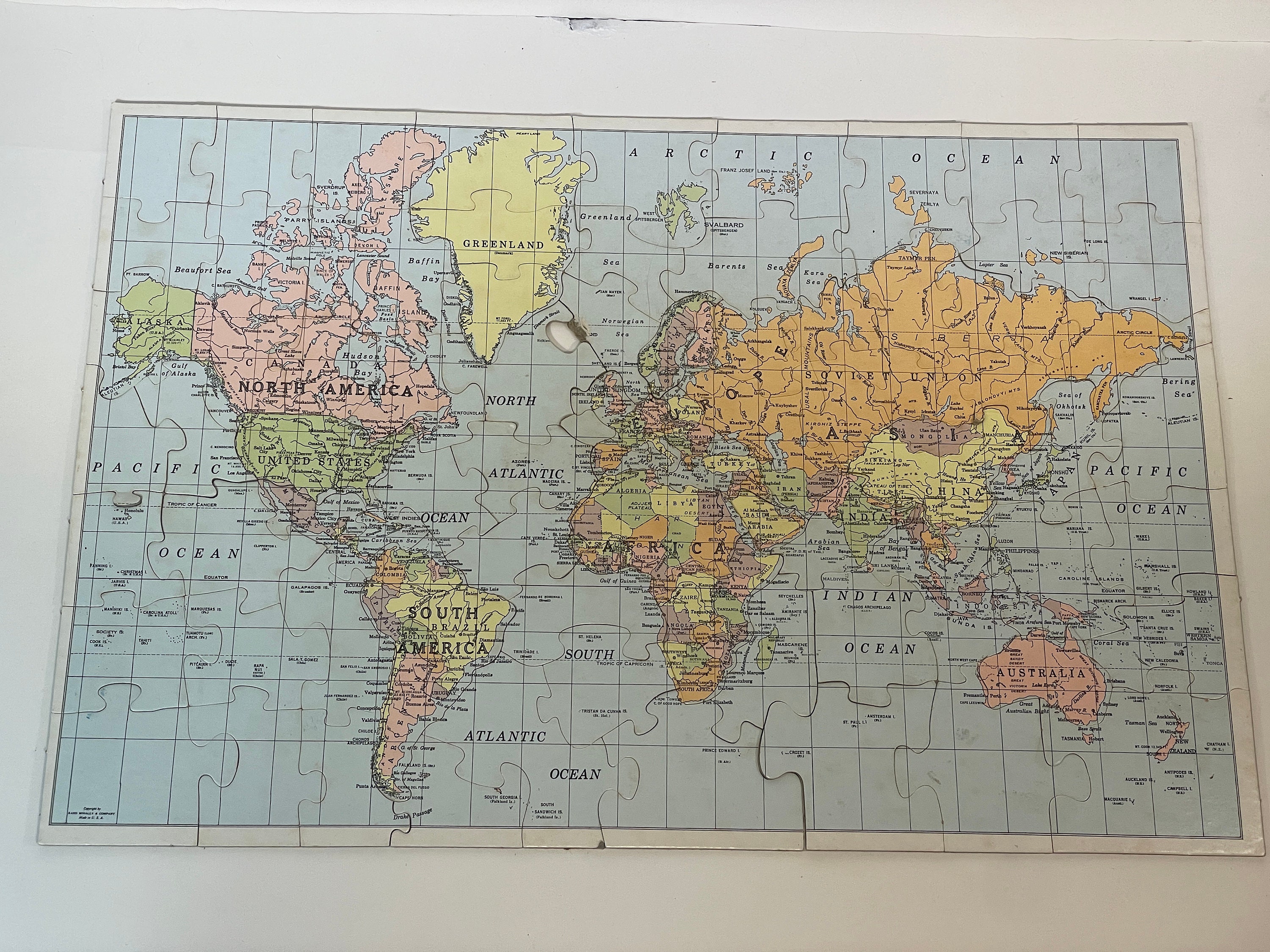 1970s World Map Puzzle 517 Selchow & Righter Official Rand Mcnally ...