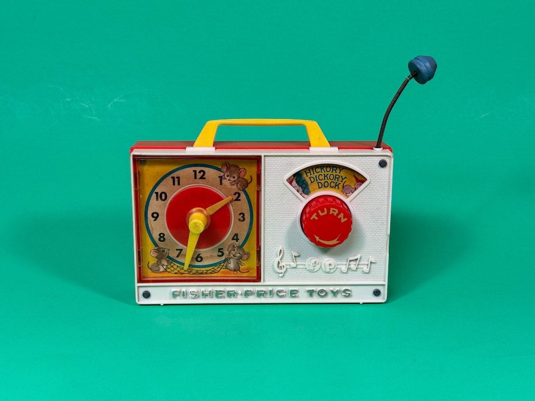 1971 Fisher Price Music Box Clock Radio 107 Midcentury Hickory Dickory ...