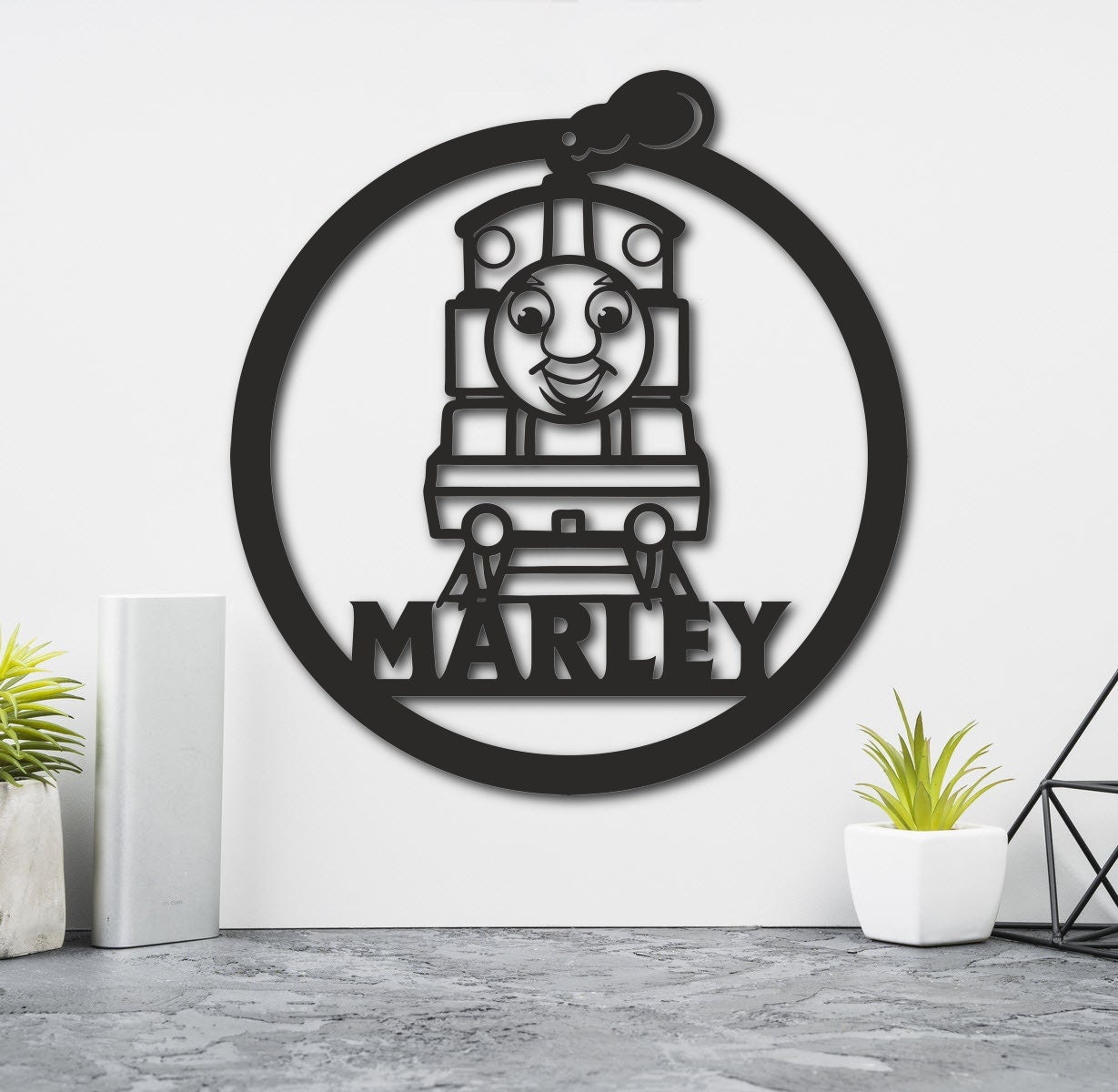 Personalised Name Text Thomas the Tank Train Hoop Sign Wall Hanging ...