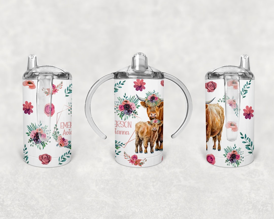 Highland Cow Pink Flowers Sippy Cup Sublimation Digital Download Design ...
