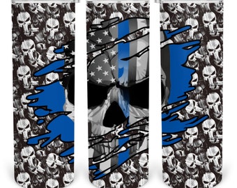 Thin Blue Line Skull | Etsy