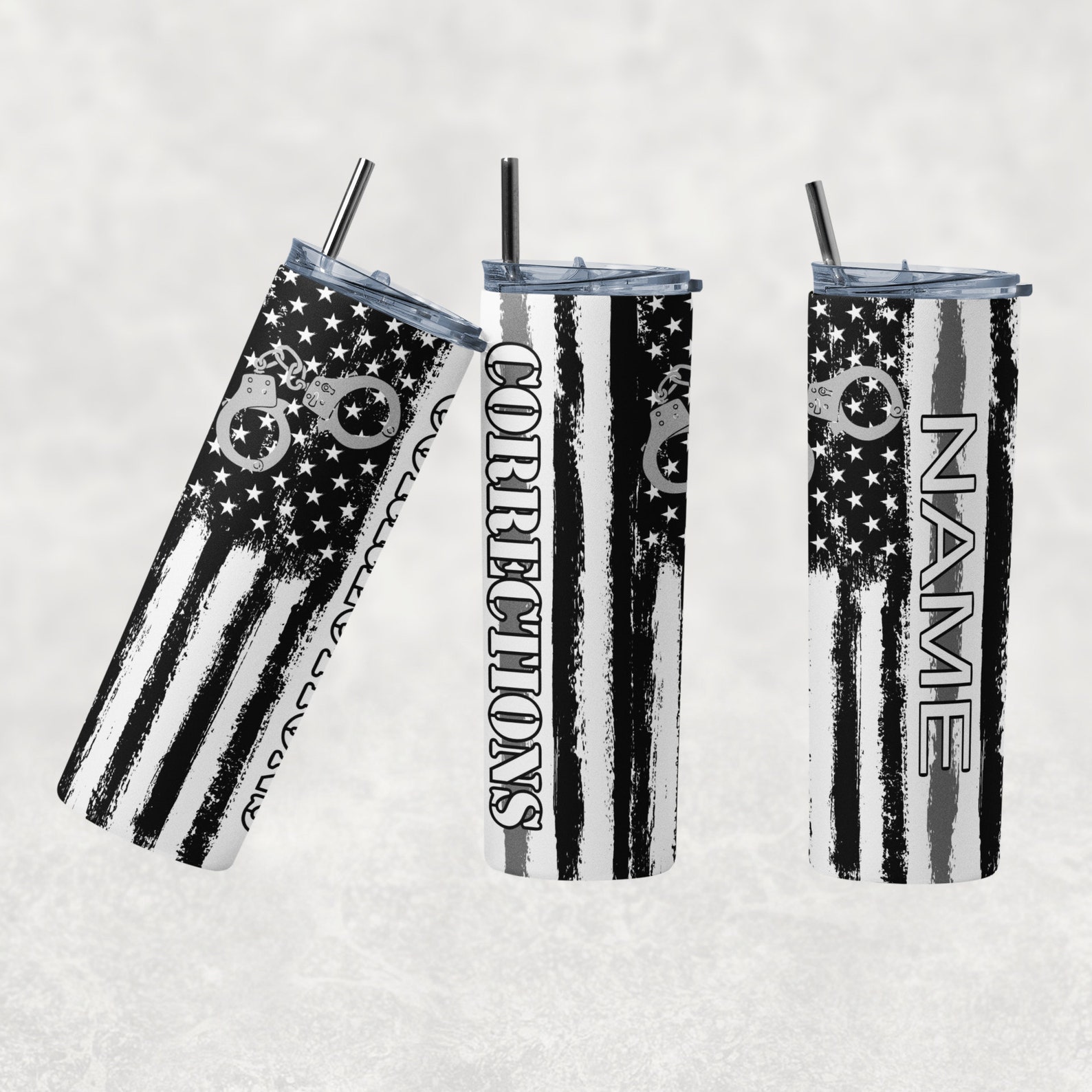 Corrections Distressed American Flag Thin Grey Gray Silver Line 20 Oz ...