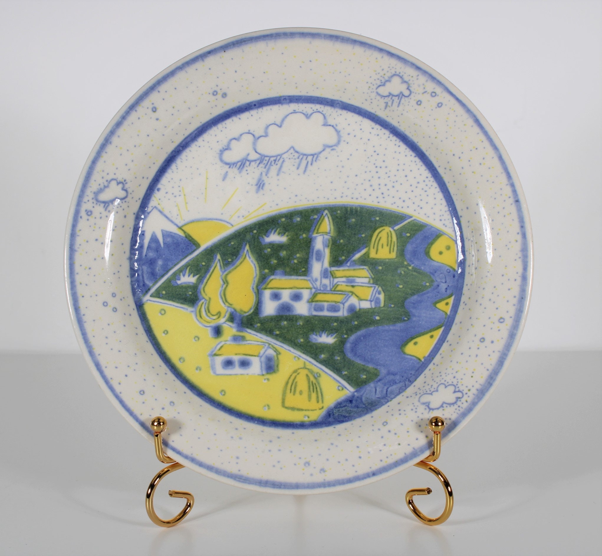 Set of Two Vintage EIT England Plates Blue and Yellow Countryside ...