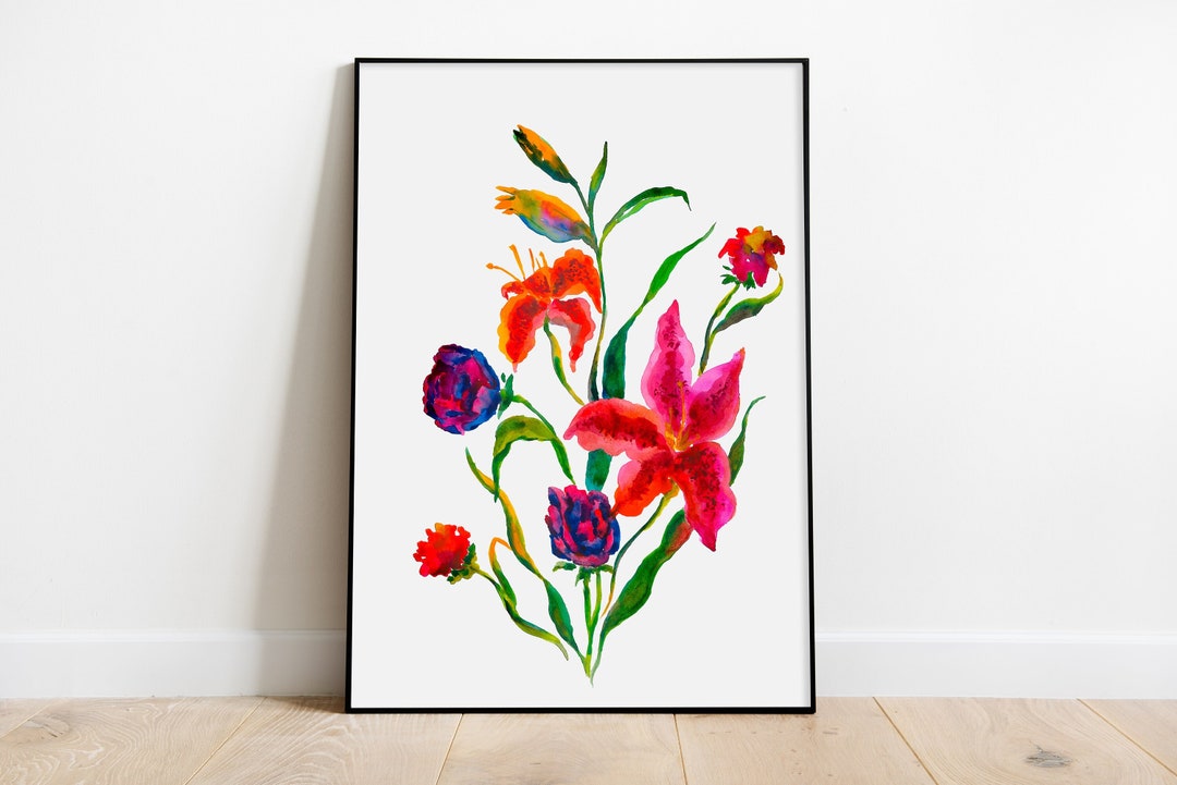 Colorful Flower Watercolor Painting Floral Poster Botanical Wall Art ...