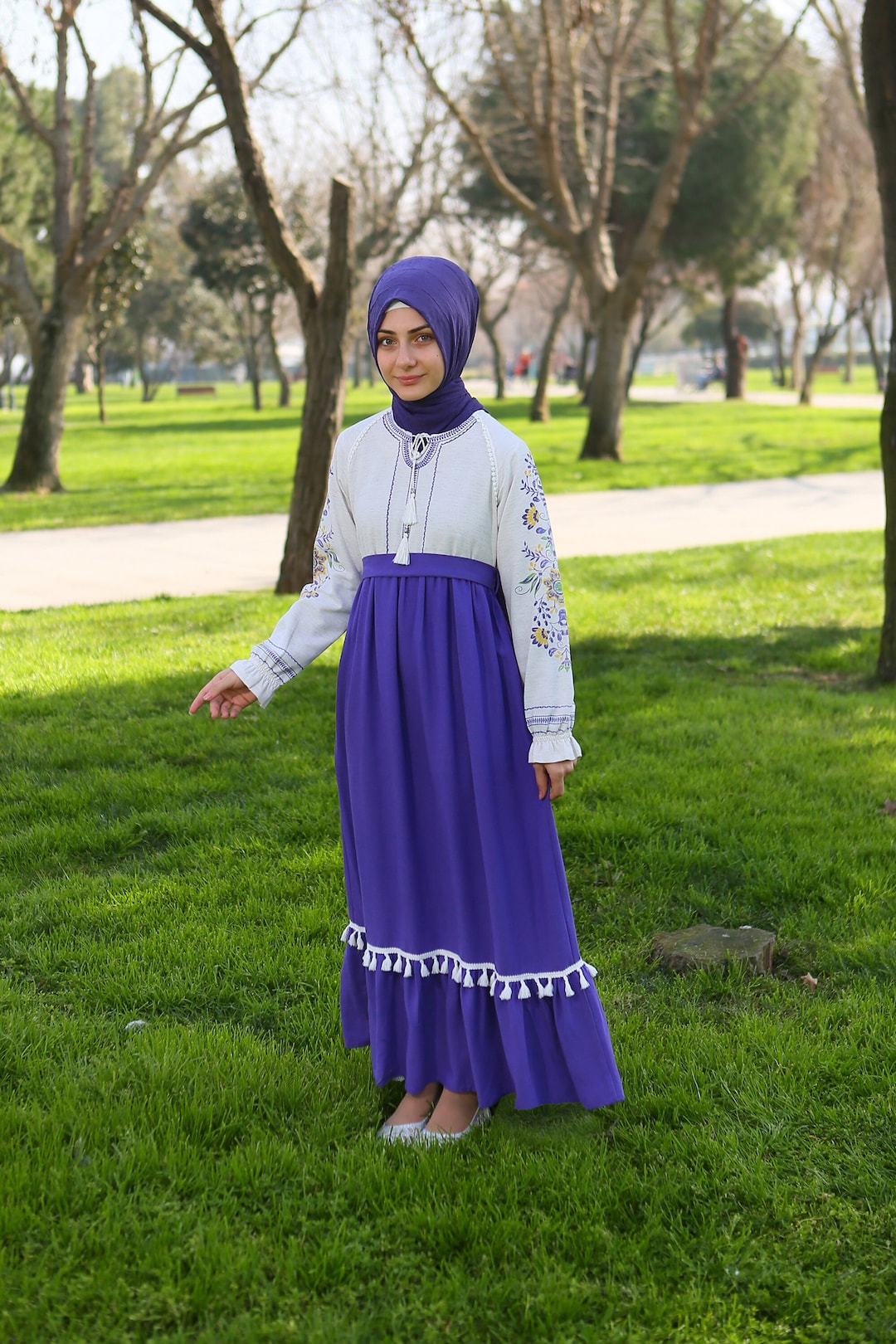 Muslim Girl Dress Purple, Kids Abaya Child Hijab Muslim Kids Clothes ...