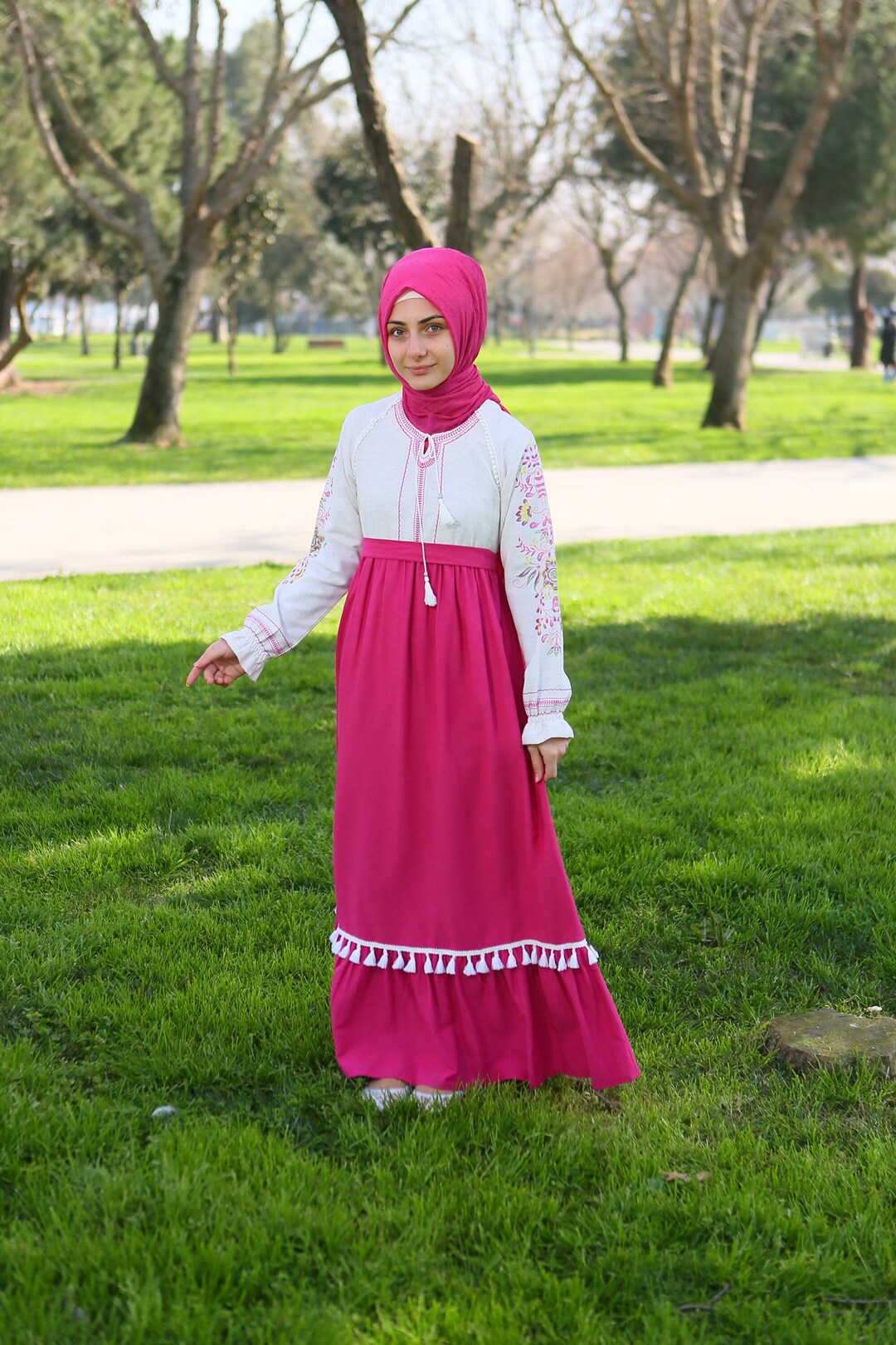 Muslim Girl Dress Fucshia, Kids Abaya Child Hijab Muslim Kids Clothes ...