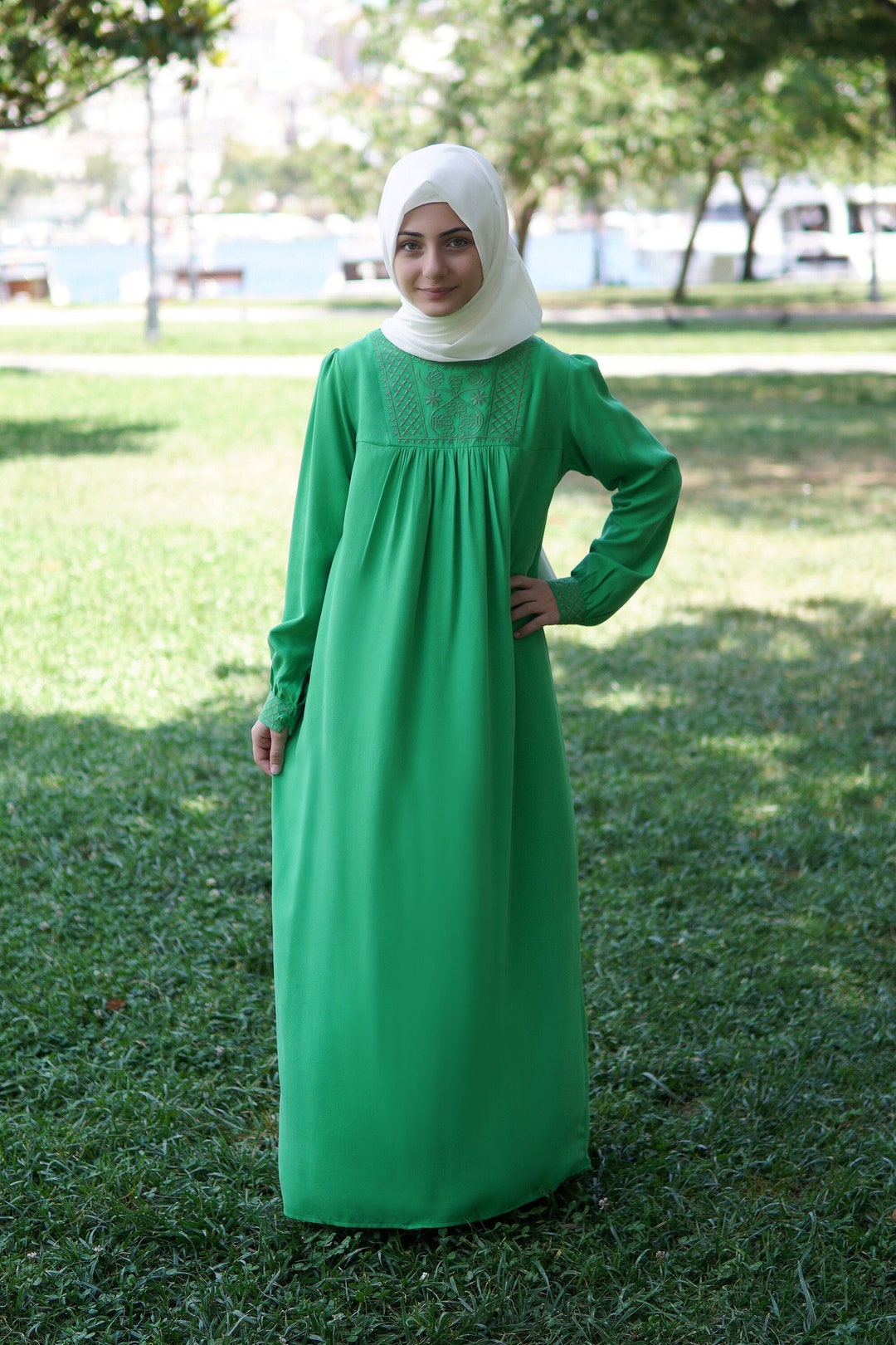 Muslim Girl Dress, Kids Hijab Green Girls Abaya Child Kids Abaya Muslim ...