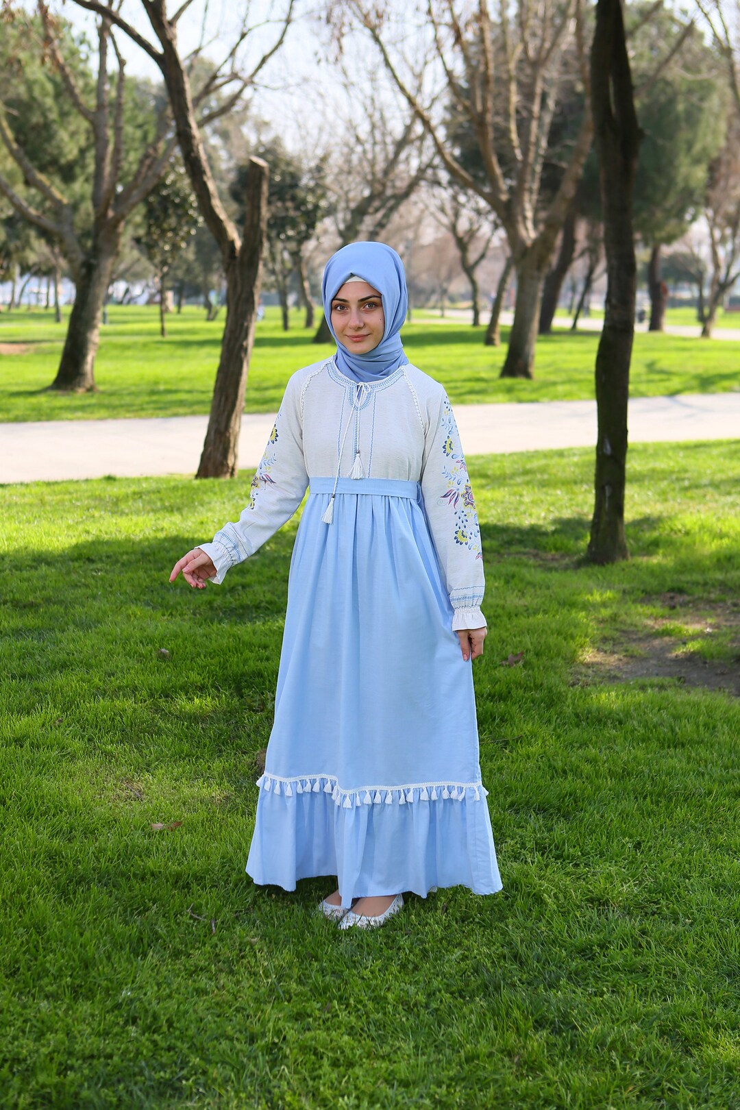 Muslim Girl Dress Blue, Kids Abaya Child Hijab Muslim Kids Clothes ...