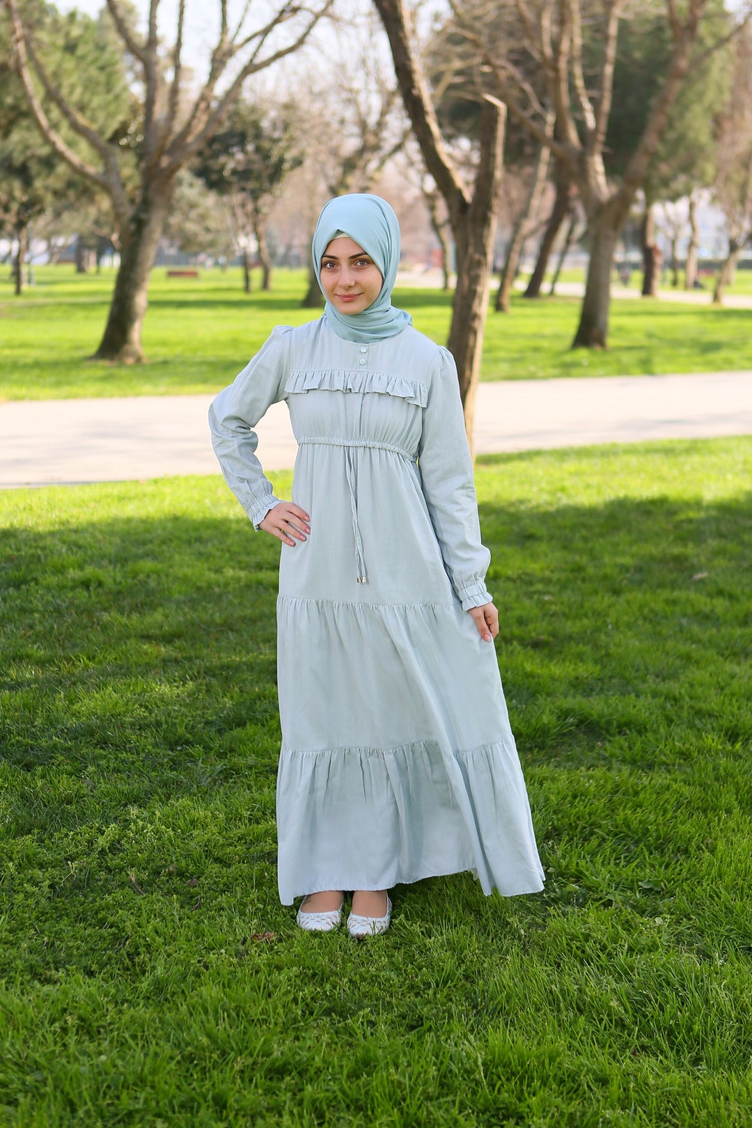 Muslim Girl Dress Green, Kids Abaya Child Hijab Muslim Kids Clothes ...