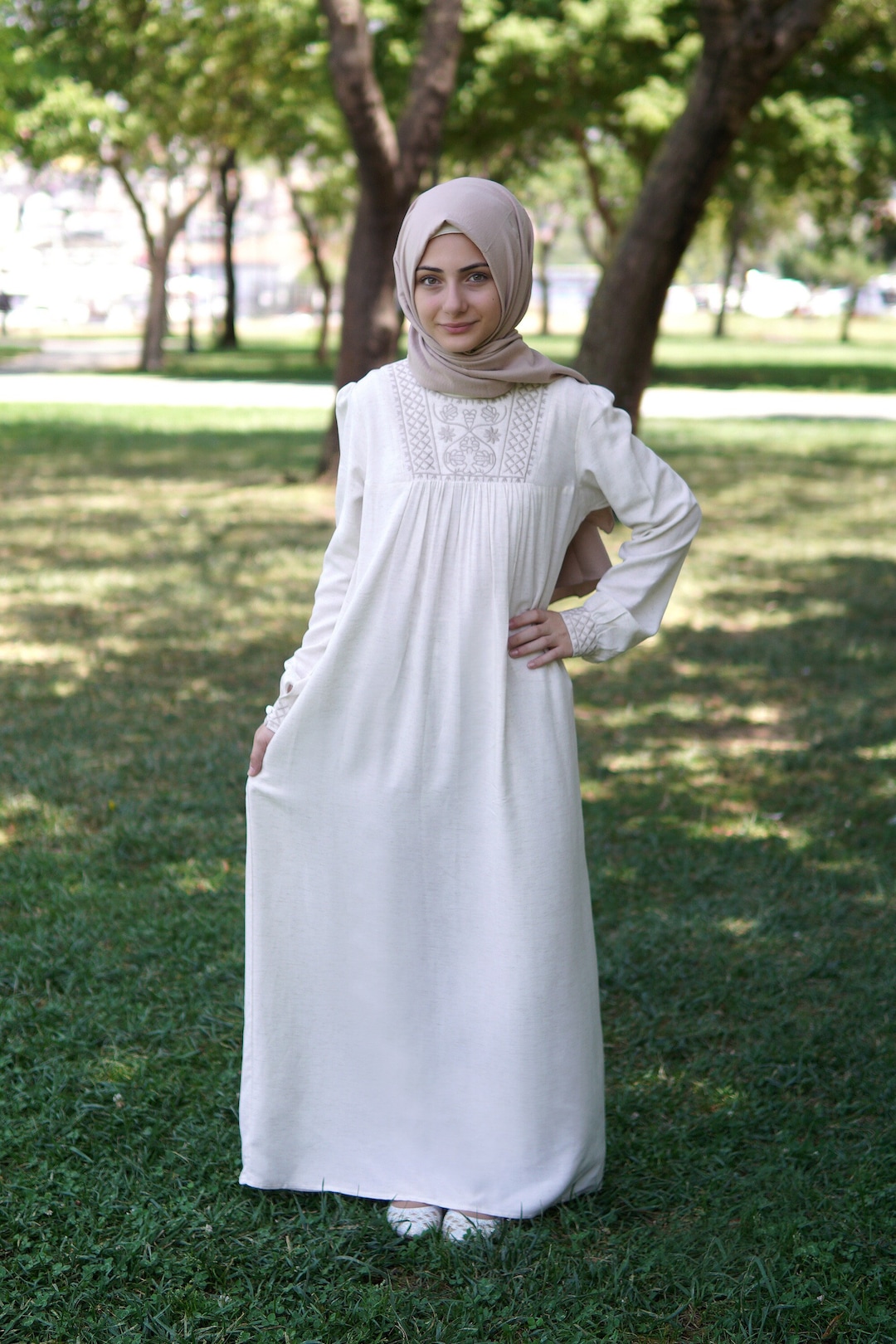 Muslim Girl Dress, Girls Abaya Kids Hijab Cream Child Kids Abaya Muslim ...