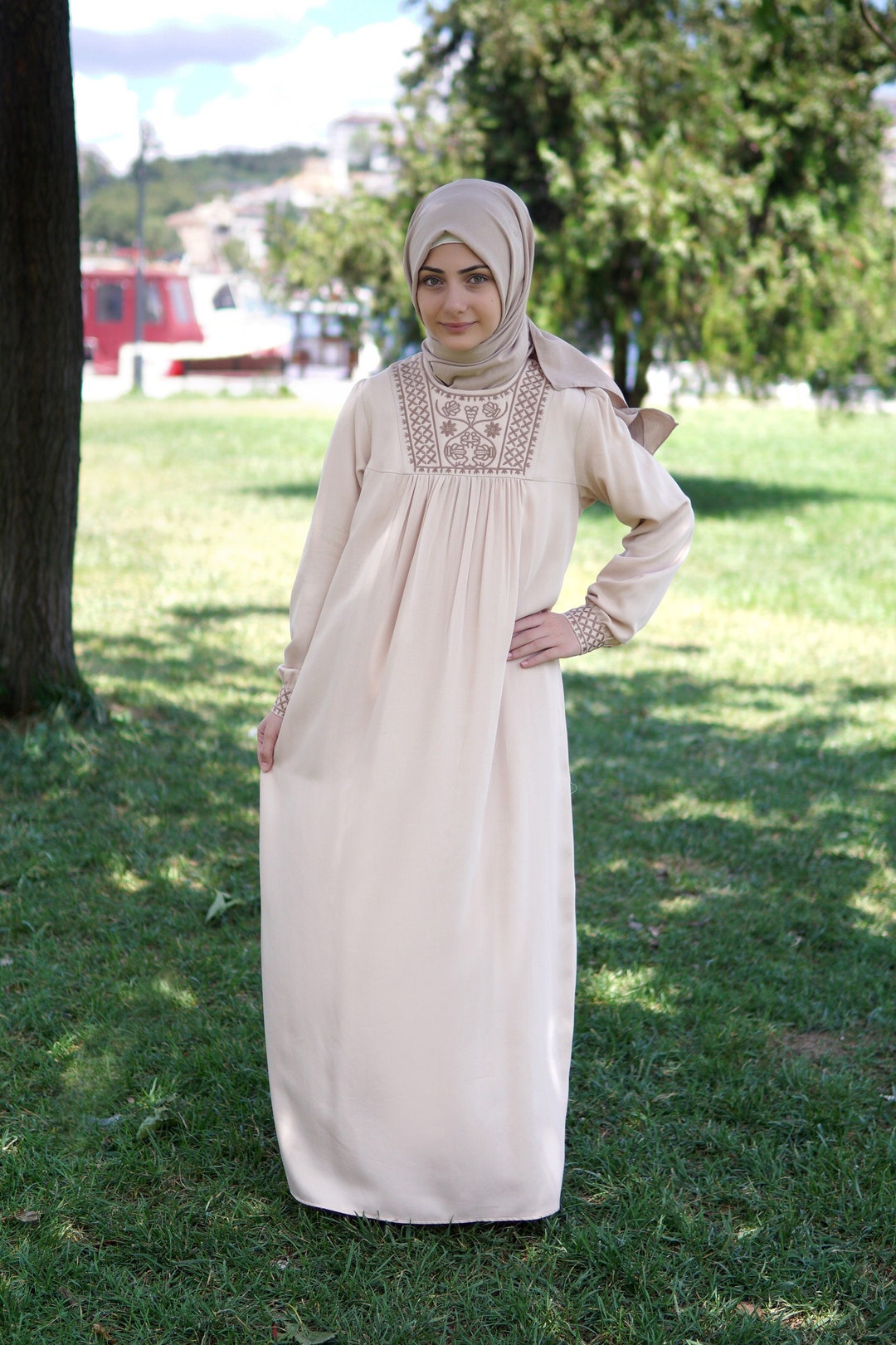 Muslim Girl Dress, Kids Hijab Cream Child Kids Abaya Muslim Kids ...