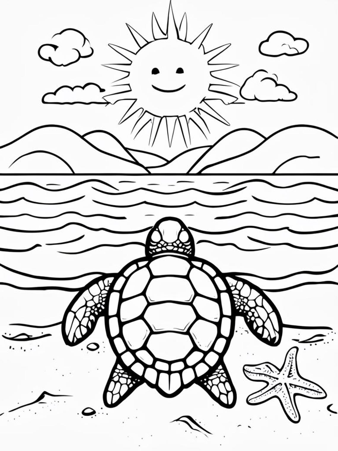 Coloring Page - Sea Turtle Heading Towards the Ocean - Etsy