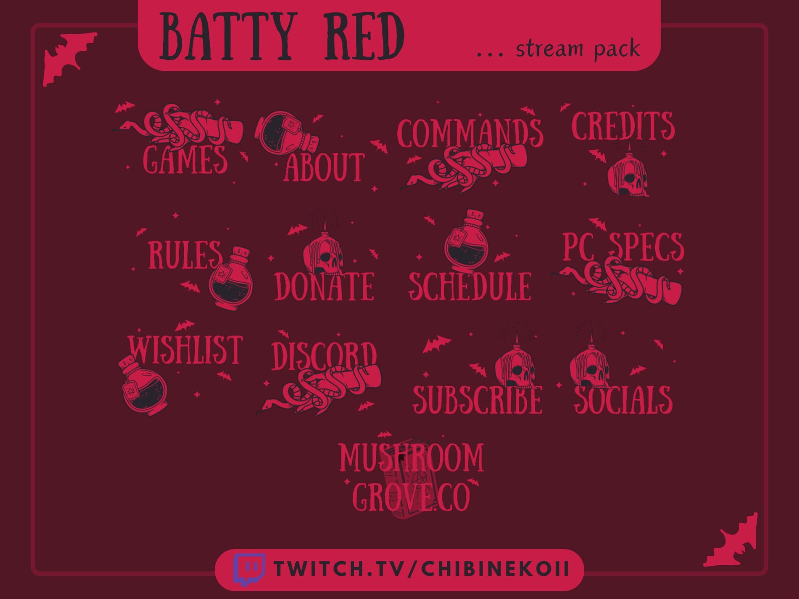 Batty Red Twitch Stream Overlay Package Animated Stream Bundle Bats ...