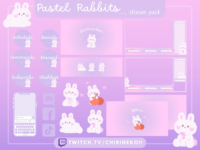 Pastel Rabbits Twitch Stream Overlay Package | Animated | Stream Bundle ...