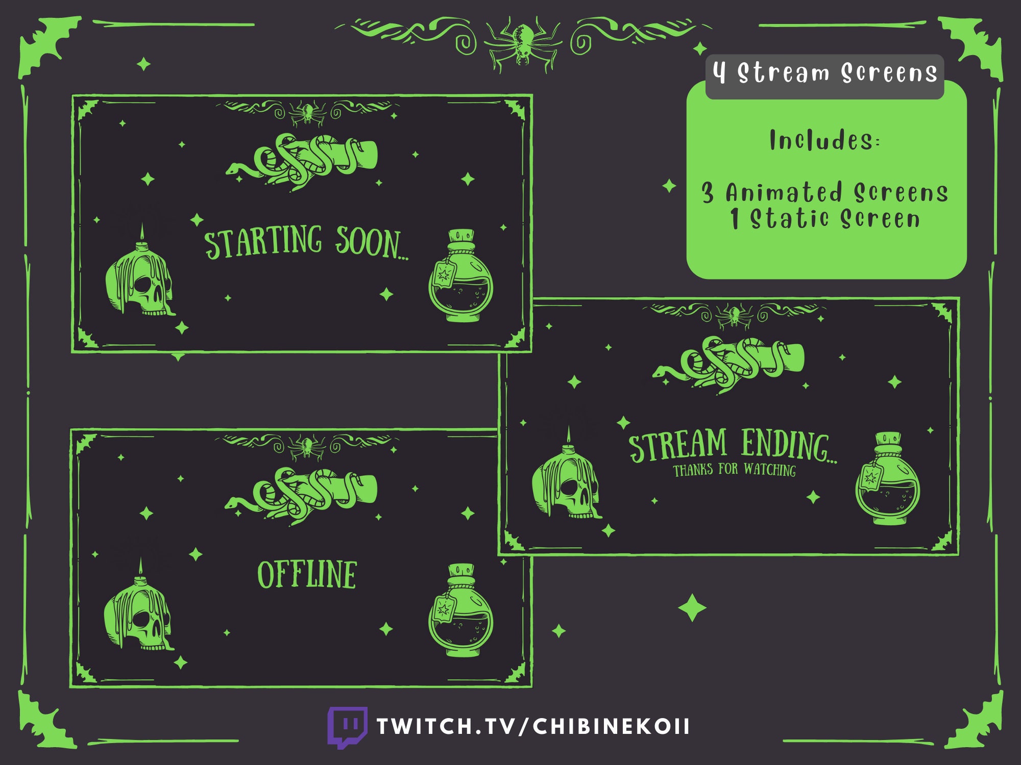 Batty Green Twitch Stream Overlay Package Animated Stream - Etsy UK