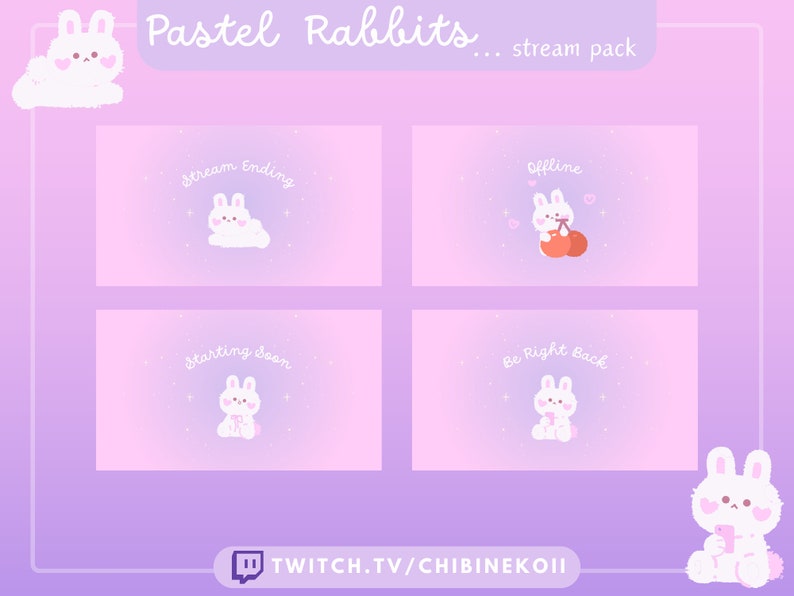 Pastel Rabbits Twitch Stream Overlay Package | Animated | Stream Bundle ...