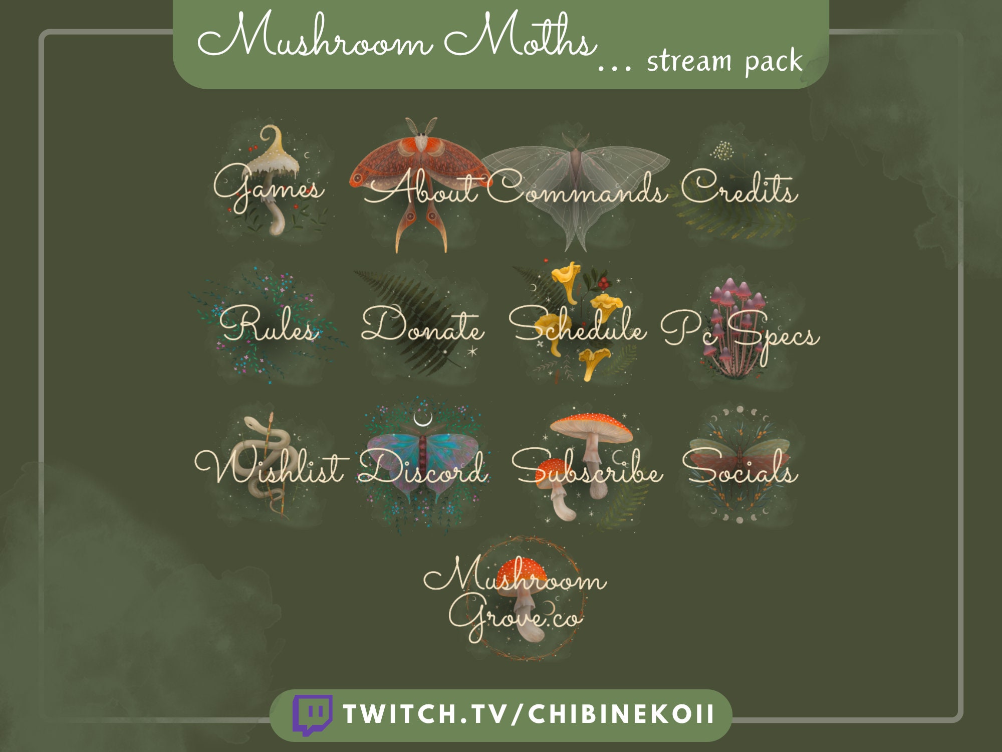 Mushroom Moths Twitch Stream Overlay Package | Animated | Stream Bundle ...