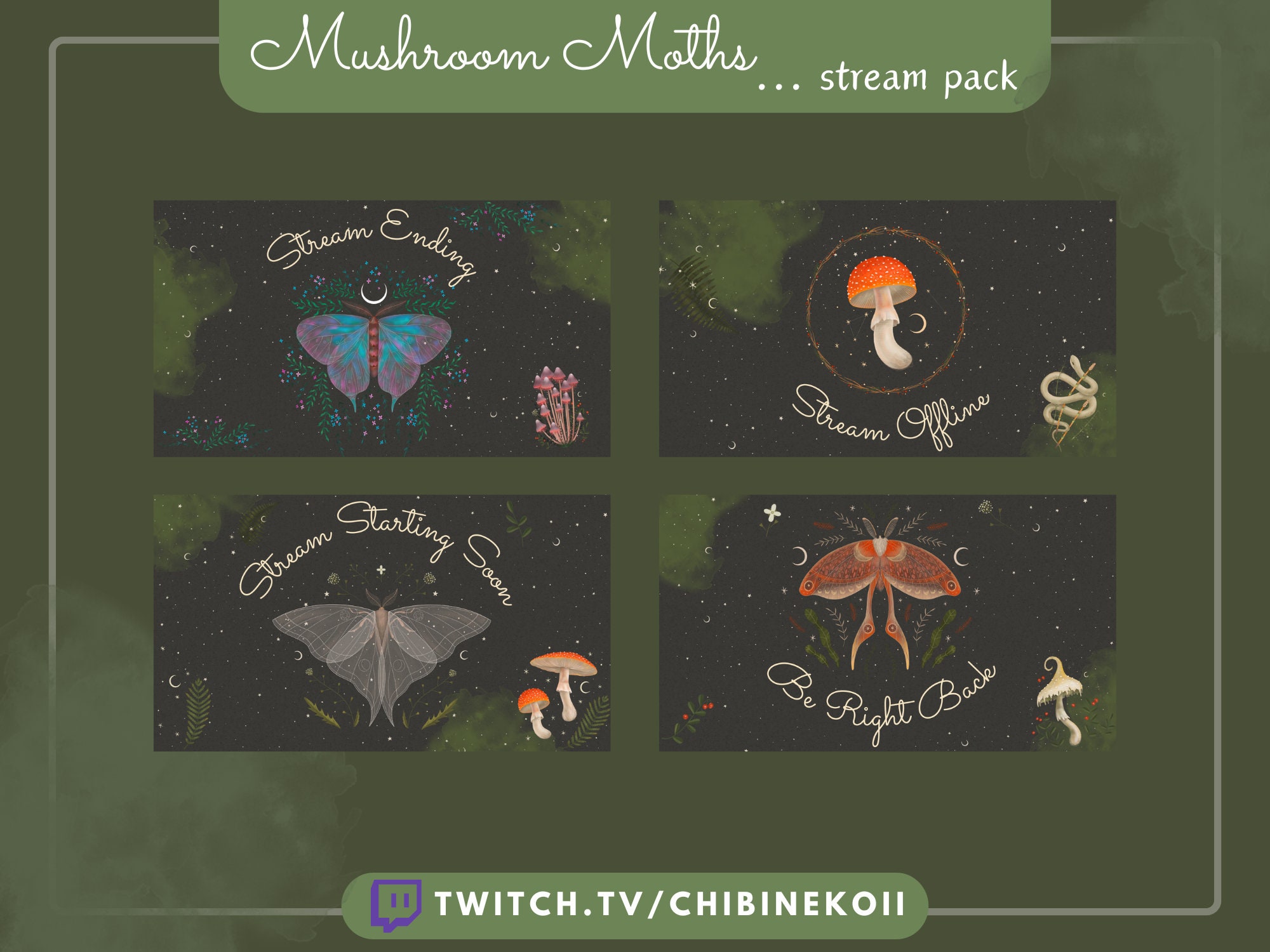 Mushroom Moths Twitch Stream Overlay Package | Animated | Stream Bundle ...