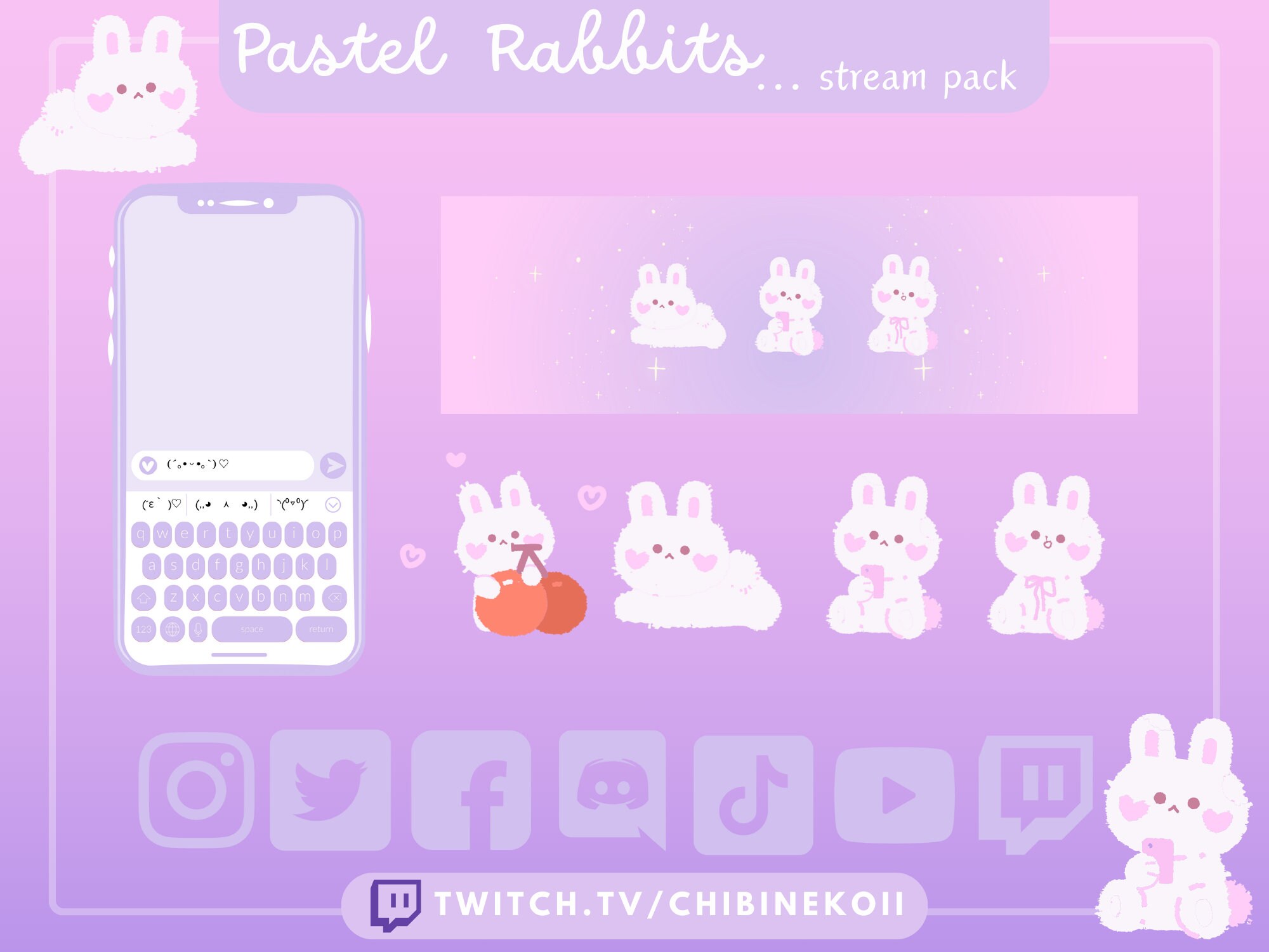 Pastel Rabbits Twitch Stream Overlay Package | Animated | Stream Bundle ...