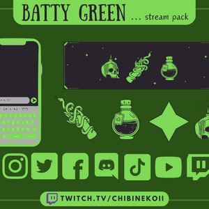 Batty Green Twitch Stream Overlay Package | Animated | Stream Bundle ...
