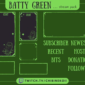 Batty Green Twitch Stream Overlay Package | Animated | Stream Bundle ...
