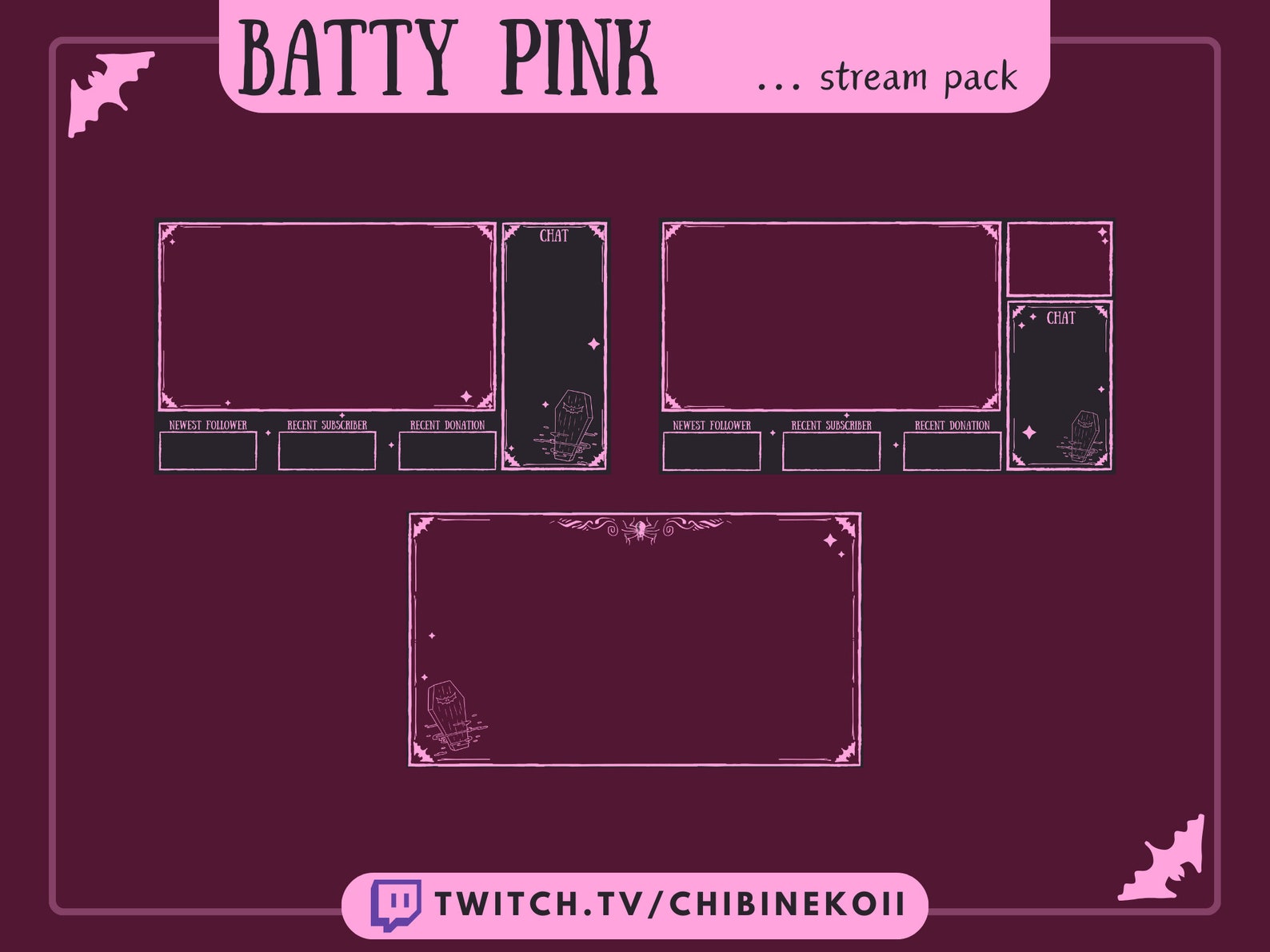 Batty Pink Twitch Stream Overlay Package | Animated | Stream Bundle ...
