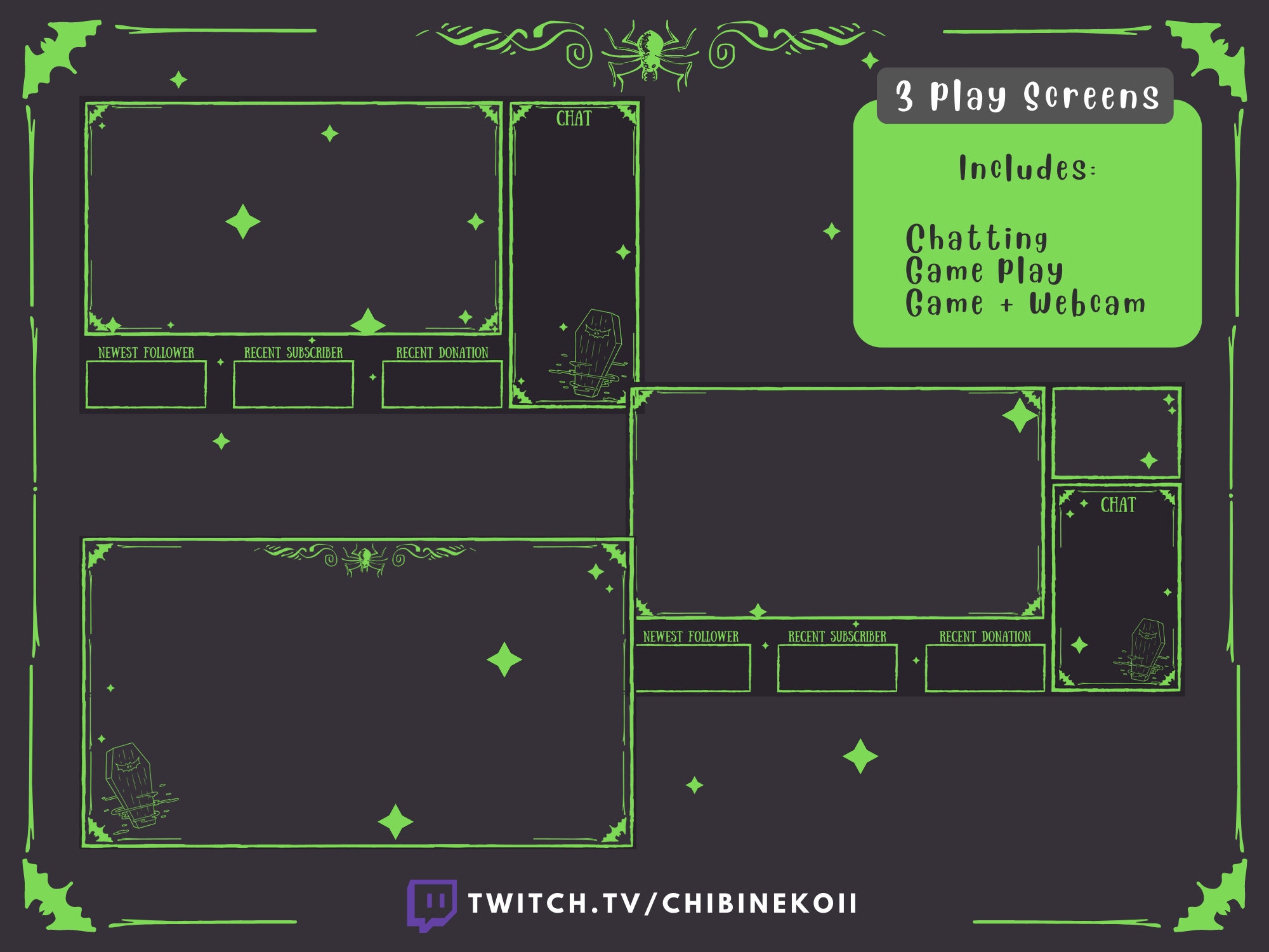 Batty Green Twitch Stream Overlay Package Animated Stream - Etsy