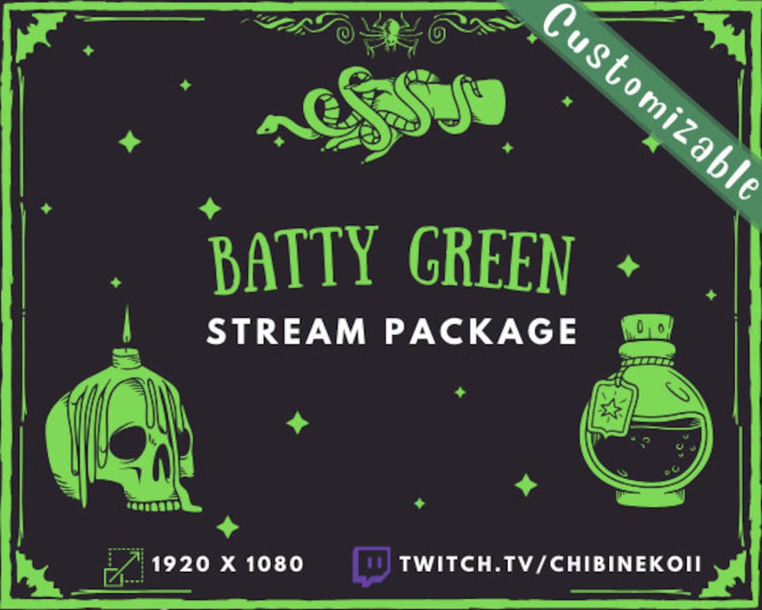 Batty Green Twitch Stream Overlay Package | Animated | Stream Bundle ...